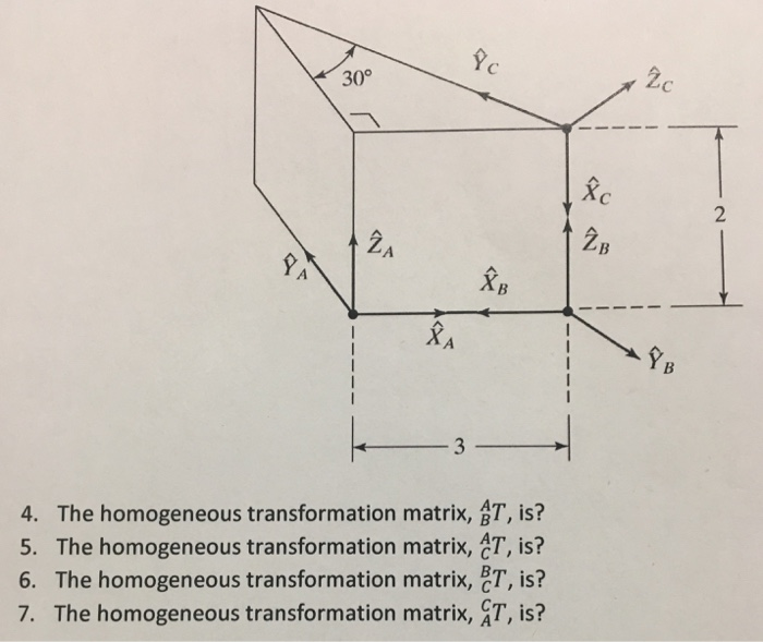 Solved 30° 2c 2 XA 3 4. The homogeneous transformation | Chegg.com
