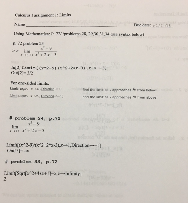 Solved Calculus I assignment 1: Limits Name Due date: | Chegg.com