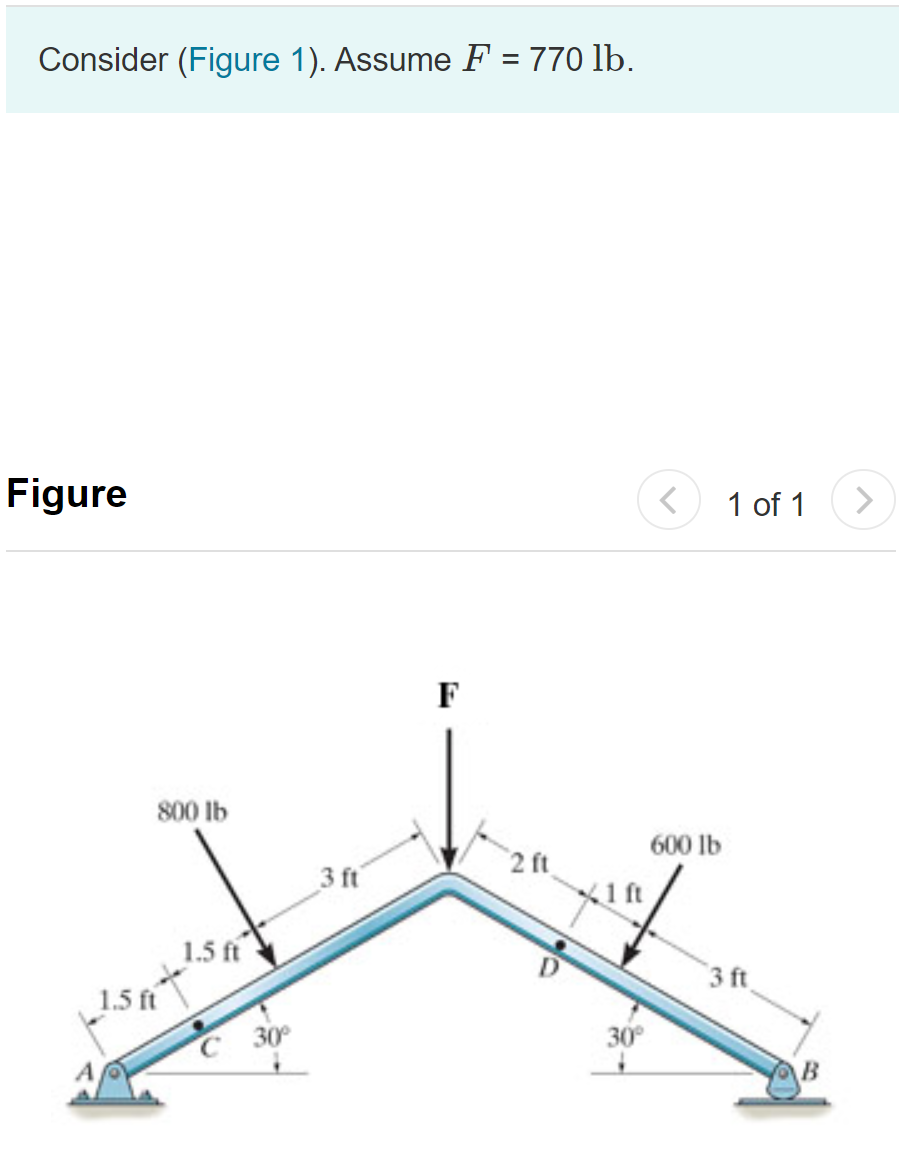 Solved Consider (Figure 1). Assume F = 770 lb. Figure