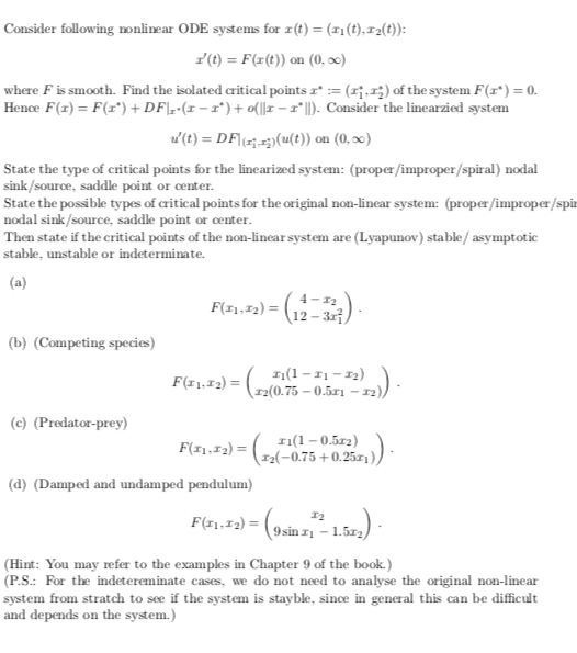 Solved Consider following nonlinear ODE systems for r(t) = | Chegg.com