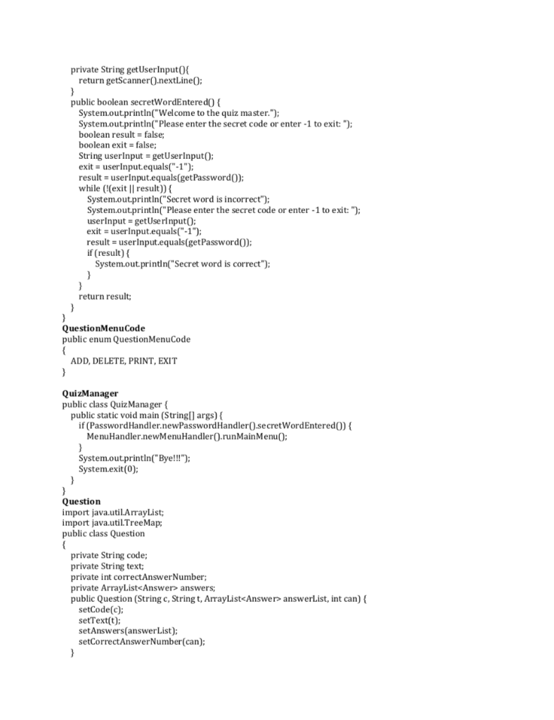 JAVA Quiz Taker and Creator Modes (Source Code | Chegg.com