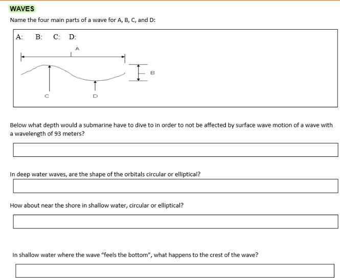 Solved WAVES Name the four main parts of a wave for A, B, C, | Chegg.com