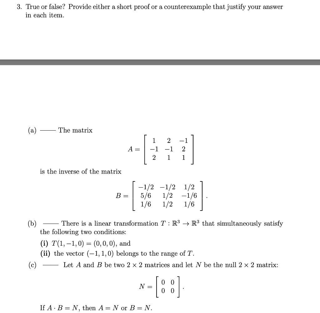 Solved 3. True or false? Provide either a short proof or a | Chegg.com