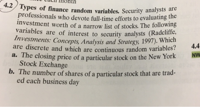 Solved Latil a month 4.2 Types of finance random variables. | Chegg.com
