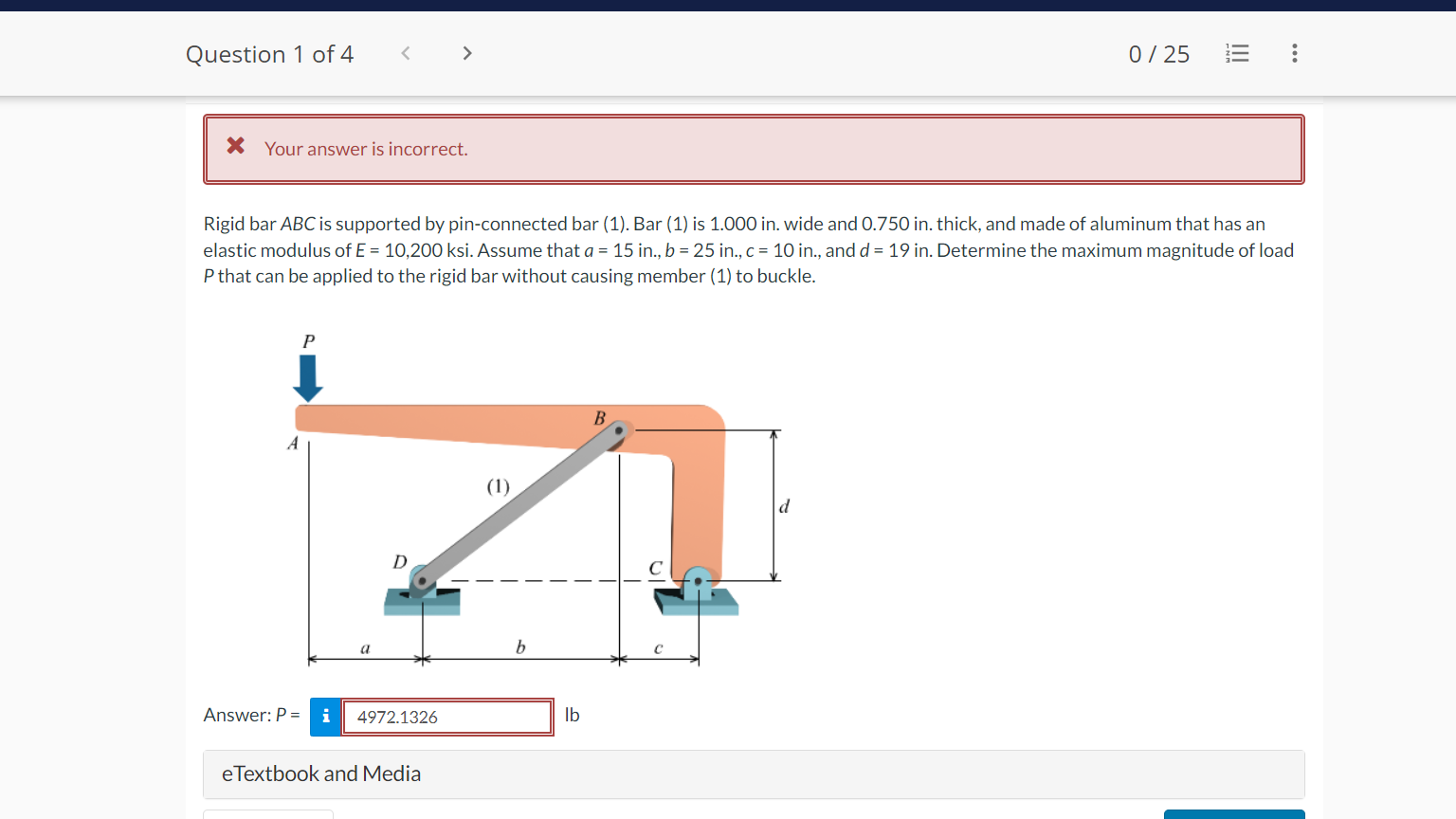 Solved Rigid bar ABC is supported by pin-connected bar (1). | Chegg.com