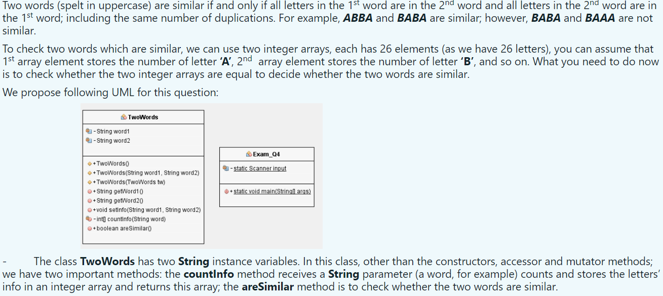 Solved The class TwoWords has two String instance variables. | Chegg.com