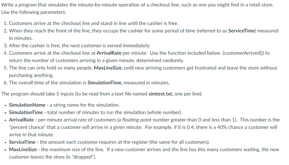 Solved Write a program that simulates the minute-by-minute | Chegg.com