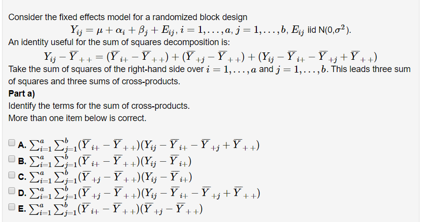 Solved Consider the fixed effects model for a randomized | Chegg.com