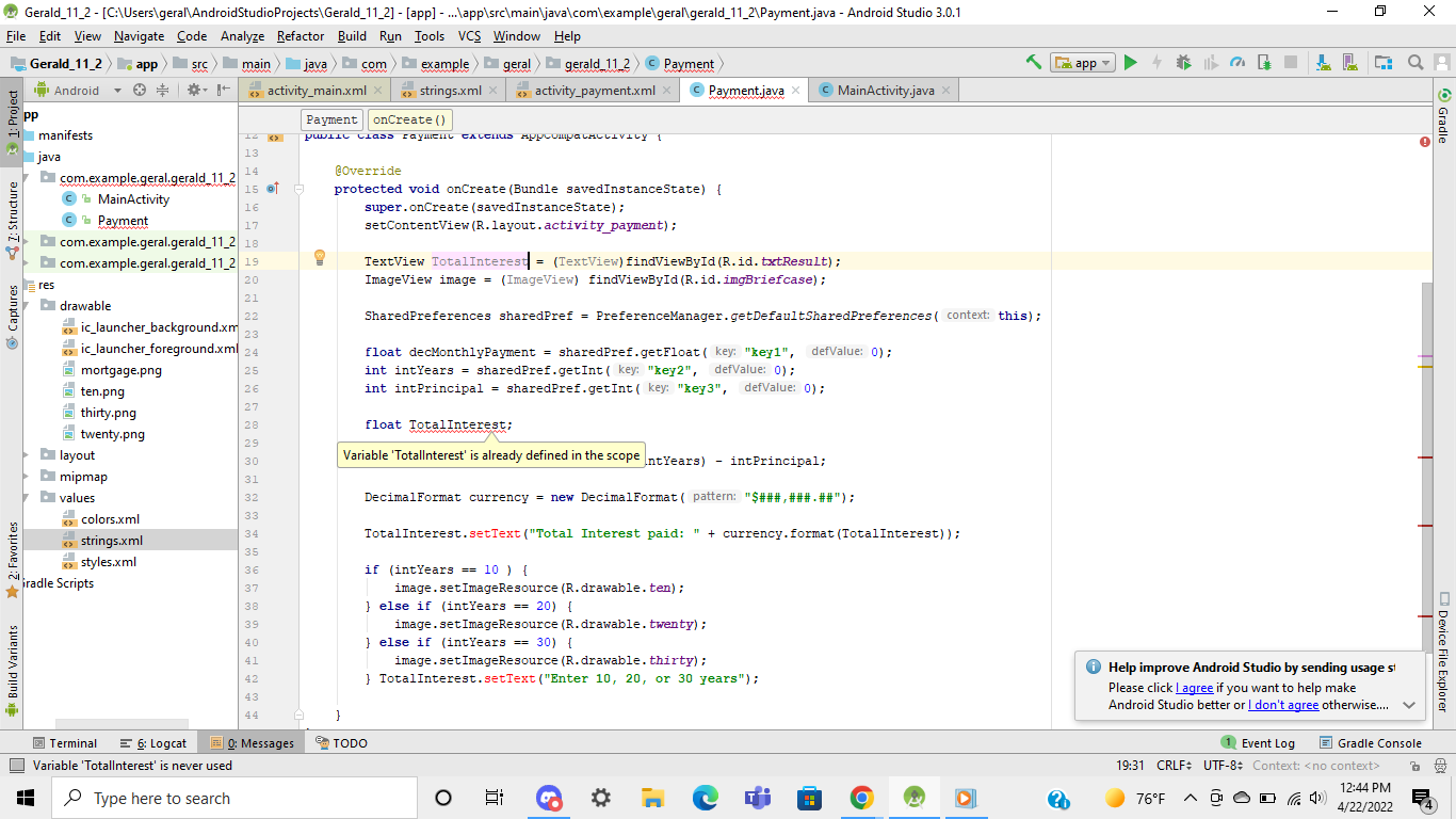 Solved Android Studio Help: On Chapter 11 Program 2, I am | Chegg.com