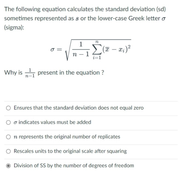 Solved The following equation calculates the standard | Chegg.com