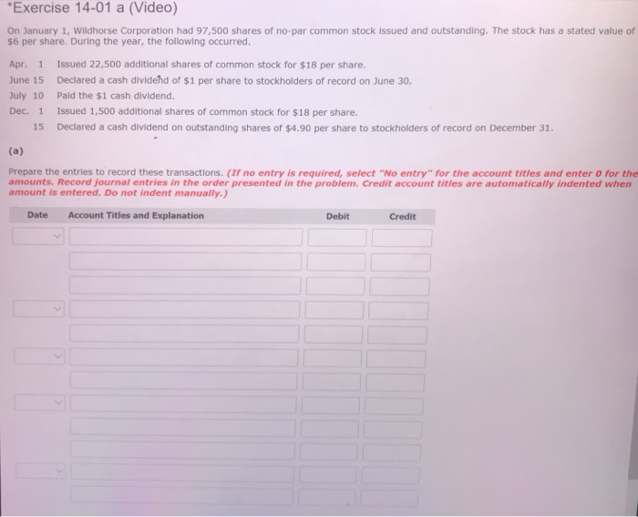 Solved Exercise 14-01 a (Video) On January 1, Wildhorse | Chegg.com