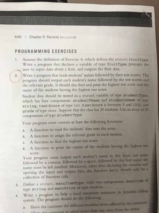 Solved 646 I Chapter 9: Records (structs) PROGRAMMING | Chegg.com
