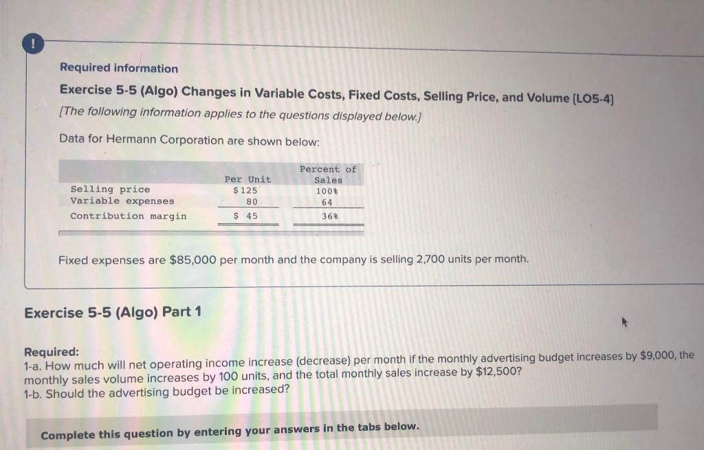 Solved Required information Exercise 5-5 (Algo) Changes in | Chegg.com