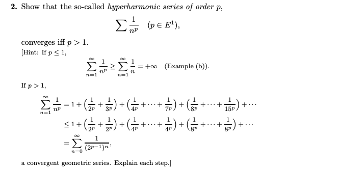 Solved 2. Show that the so-called hyperharmonic series of | Chegg.com