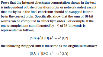 Prove that the Internet checksum computation shown in | Chegg.com