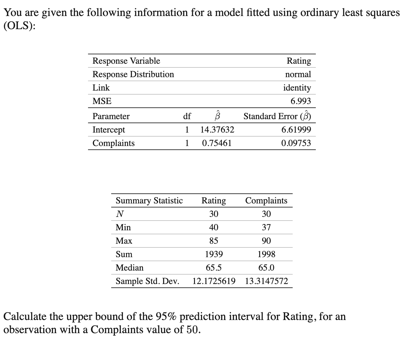 Solved You are given the following information for a model | Chegg.com