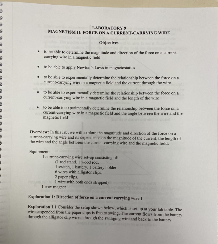 Solved LABORATORY 9 MAGNETISM II: FORCE ON A | Chegg.com