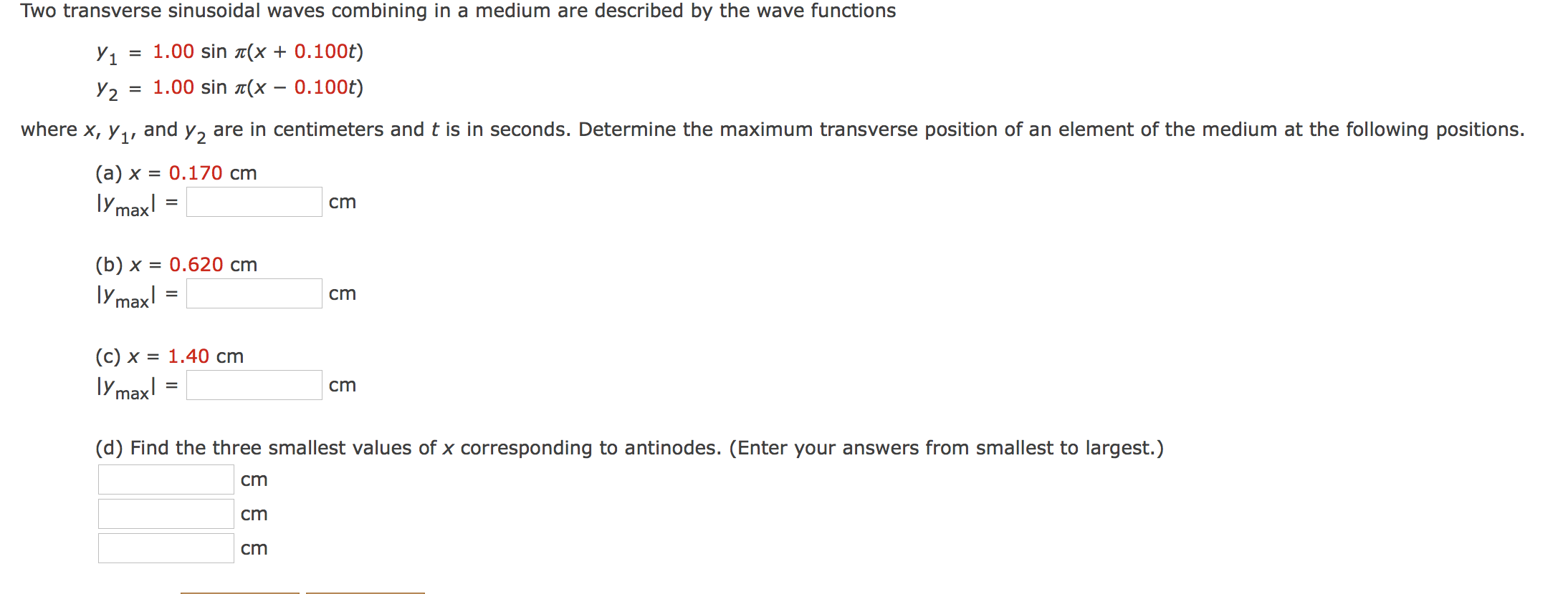 Solved Two transverse sinusoidal waves combining in a medium | Chegg.com