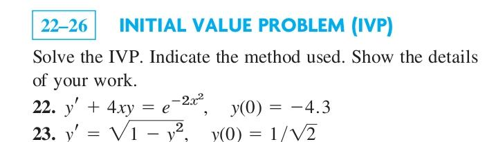 Solved 22-26 INITIAL VALUE PROBLEM (IVP) Solve the IVP. | Chegg.com