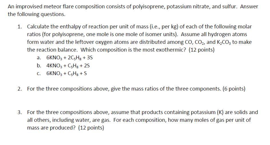 Solved An improvised meteor flare composition consists of | Chegg.com