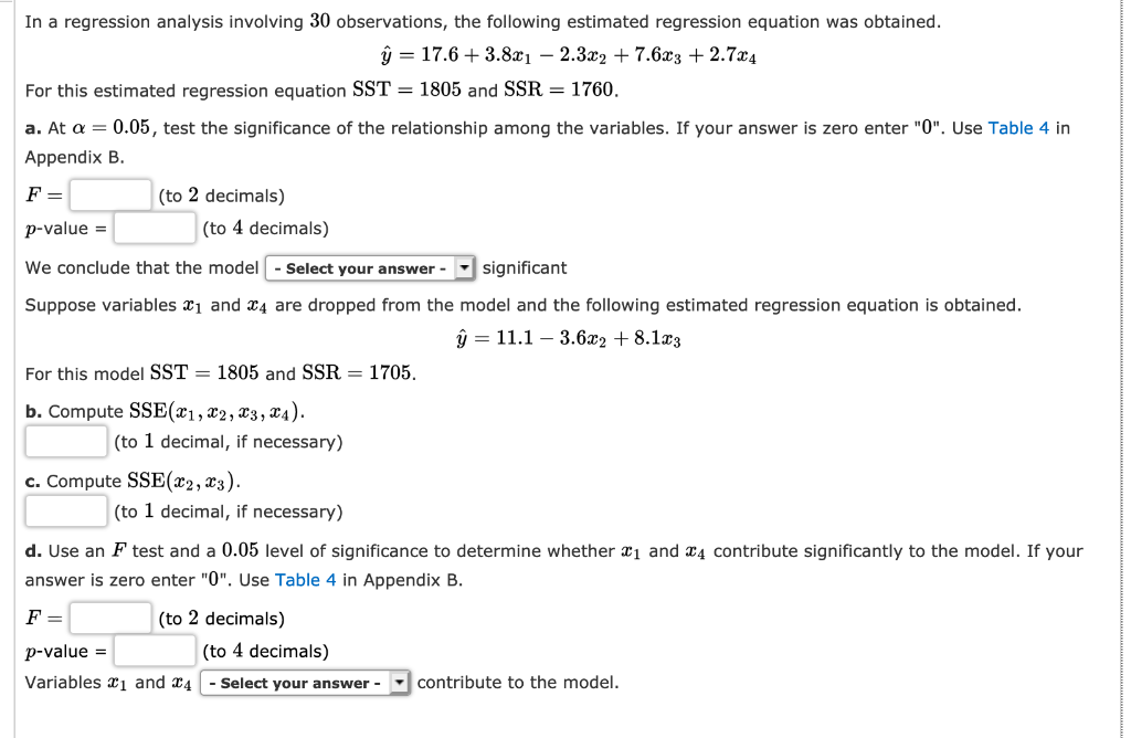 Solved In a regression analysis involving 30 observations, | Chegg.com