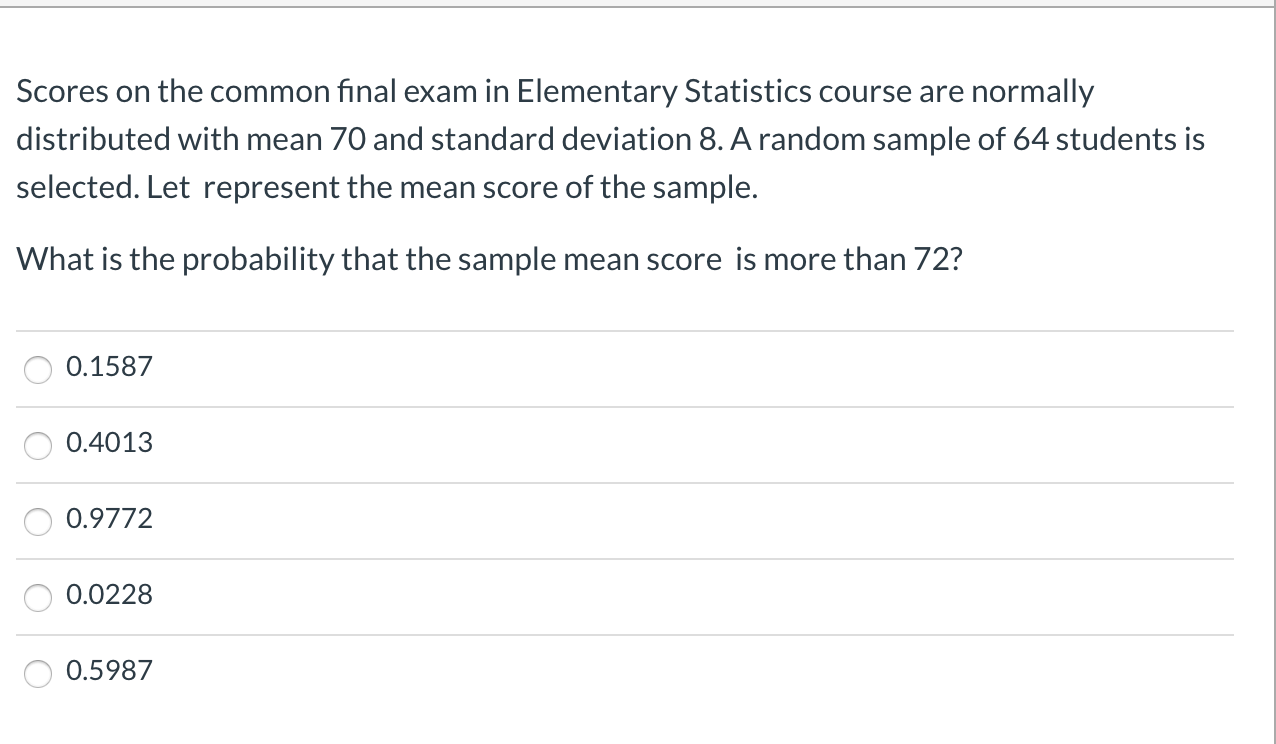 Solved Scores on the common final exam in Elementary | Chegg.com