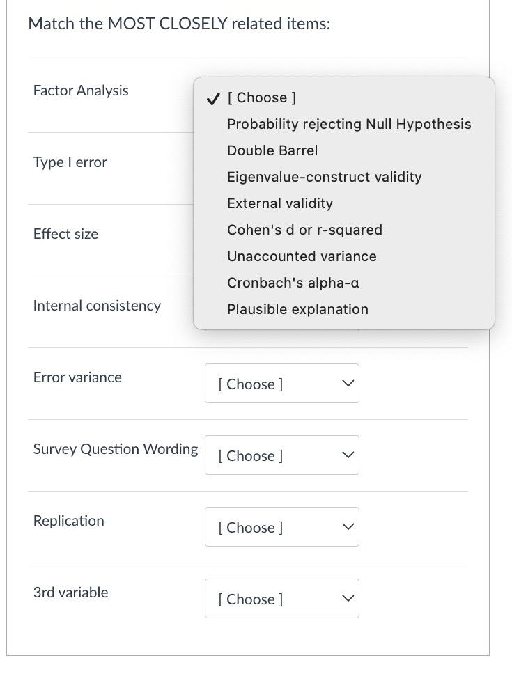 Solved Match the MOST CLOSELY related items: Factor Analysis | Chegg.com