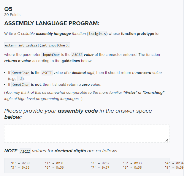 Q5 30 Points ASSEMBLY LANGUAGE PROGRAM: Write a | Chegg.com