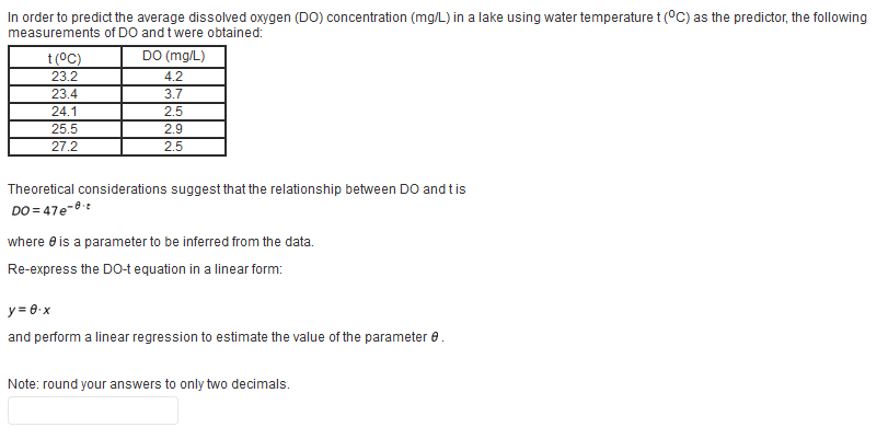 Solved In order to predict the average dissolved oxygen (DO) | Chegg.com
