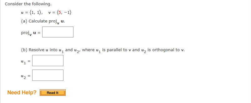 Solved Consider the following.u=(:1,1:),v=(:5,-1:)(a) | Chegg.com