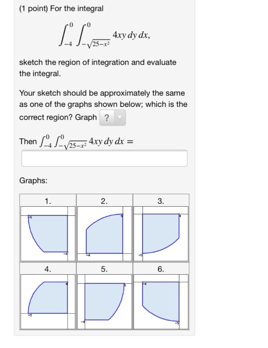 Solved (1 point) For the integral 4xy dy dx, sketch the | Chegg.com