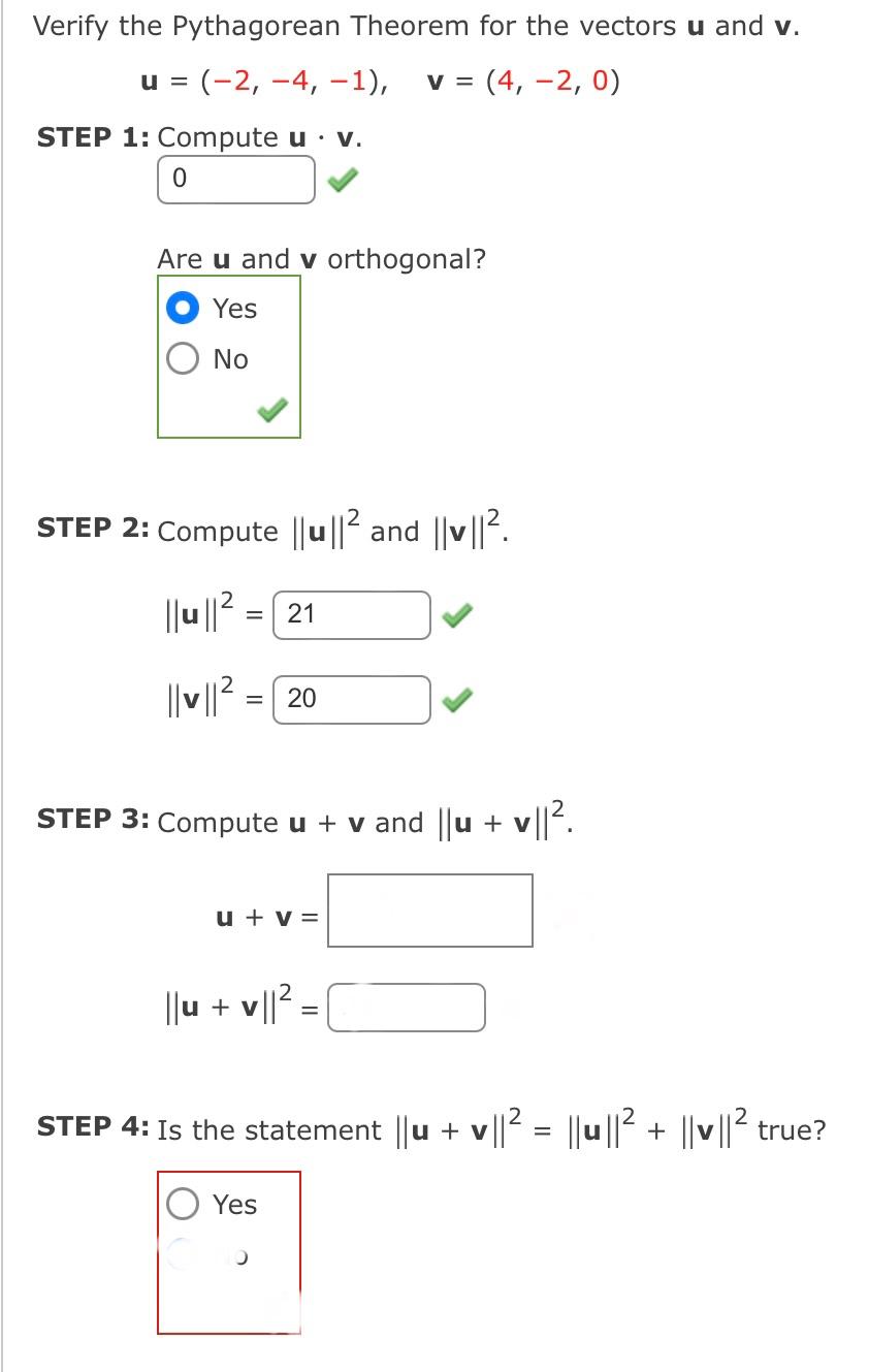 Solved Verify the Pythagorean Theorem for the vectors u and | Chegg.com