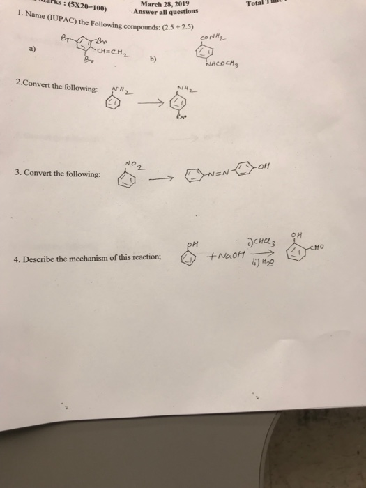 Solved rks: (5X20-100) March 28, 2019 Answer all questions | Chegg.com