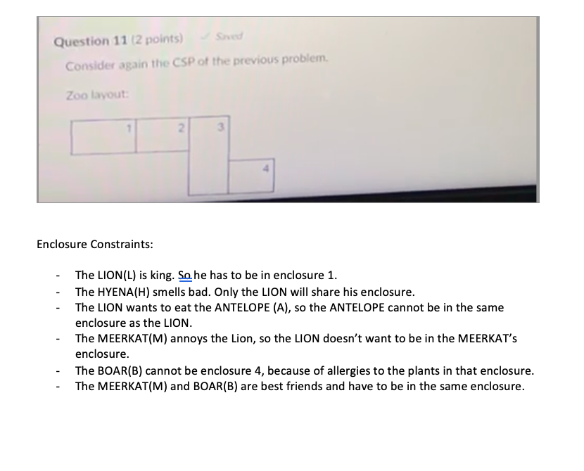 Solved Consider again the CSP of the previous problem. Zoo | Chegg.com