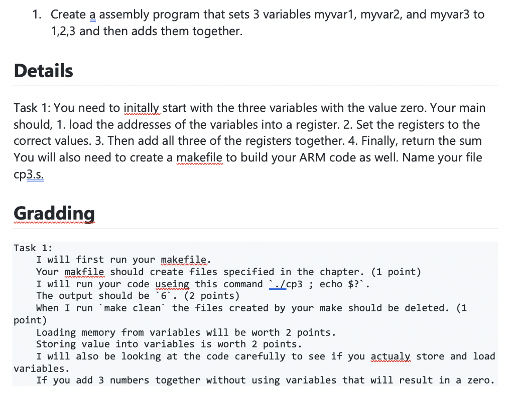 1. Create a assembly program that sets 3 variables | Chegg.com