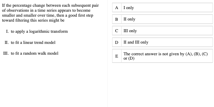 Solved If the percentage change between each subsequent pair | Chegg.com