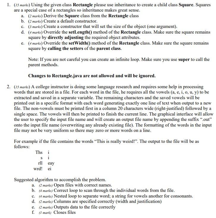 Solved 1. (15 marks) Using the given class Rectangle please | Chegg.com
