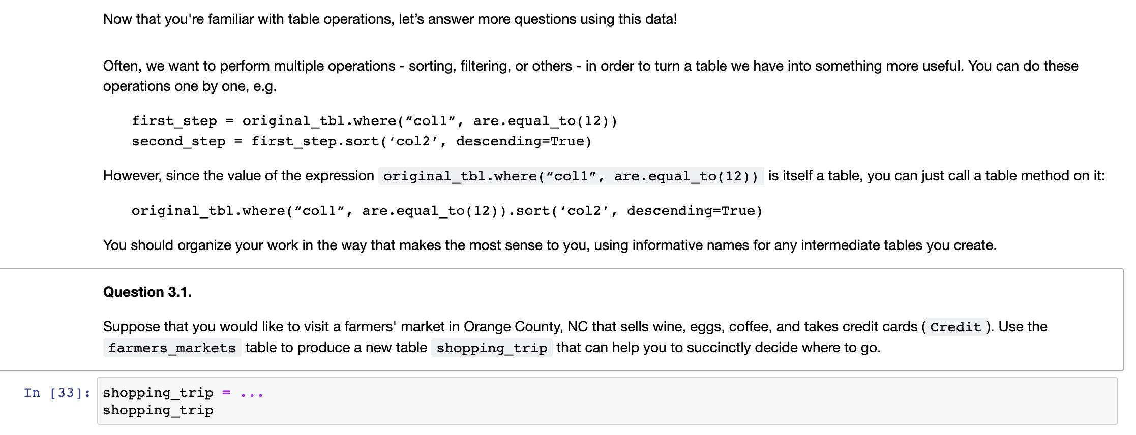 Solved Now that you're familiar with table operations, let's | Chegg.com