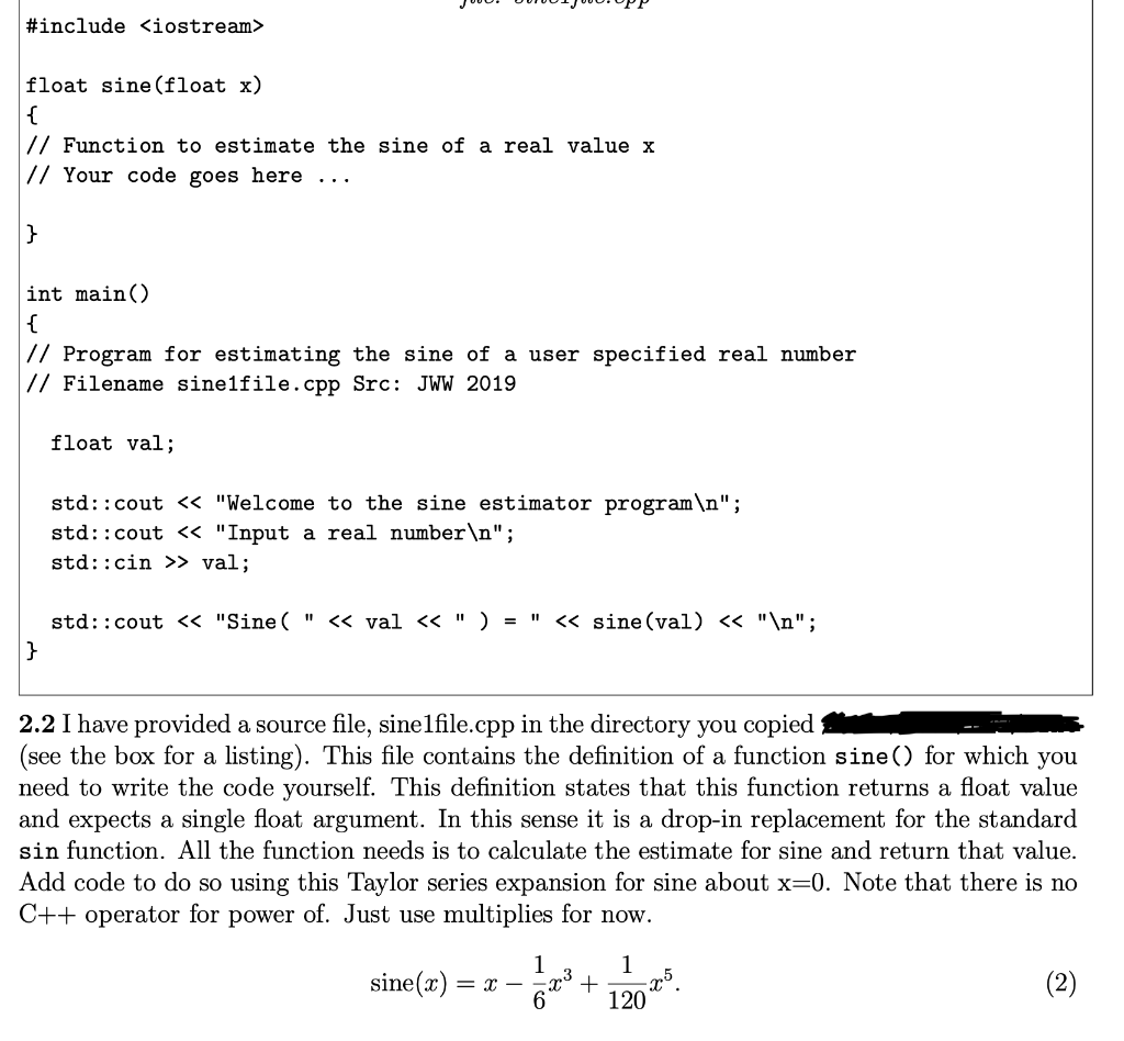 VUO. DUIVUI UUUUPP #include float sine (float x) // | Chegg.com