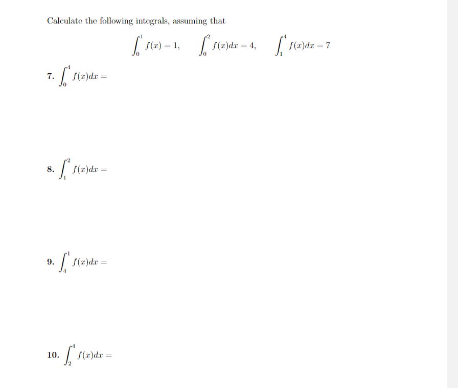 Solved Calculate the following integrals, assuming that Га) | Chegg.com