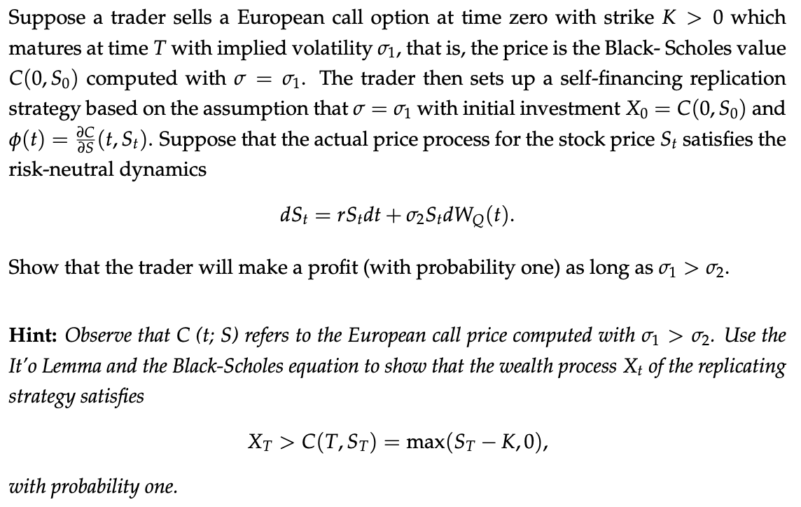 Suppose a trader sells a European call option at time | Chegg.com