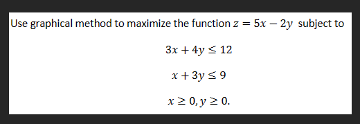 Solved Use graphical method to maximize the function z=5x−2y | Chegg.com