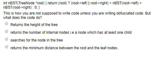 Solved int nBST(TreeNode *root) f return (root)? (root- left | Chegg.com