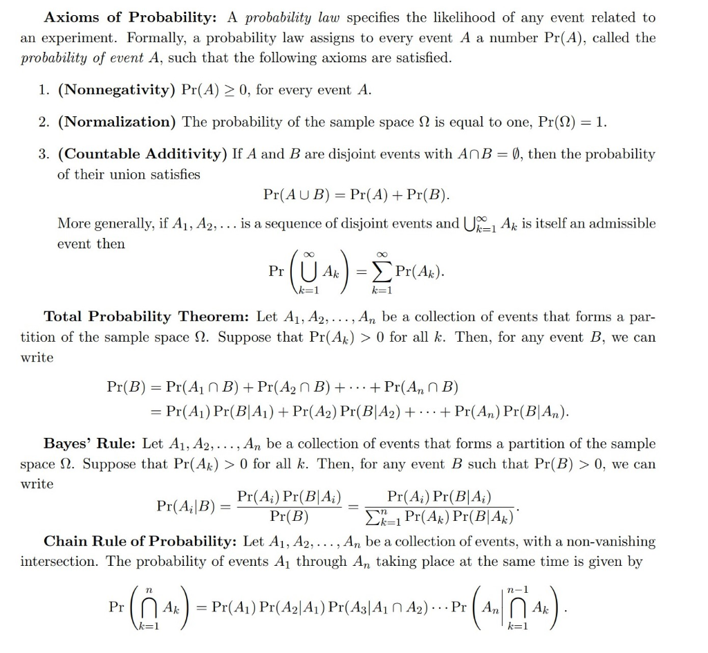 Solved Axioms of Probability: A probability law specifies | Chegg.com