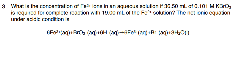 Solved 3. What is the concentration of Fe2+ ions in an | Chegg.com
