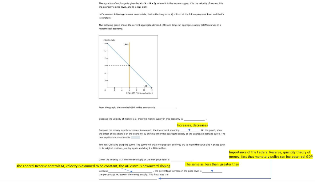 The equation of exchange is given by Mx V- PxQ, where | Chegg.com