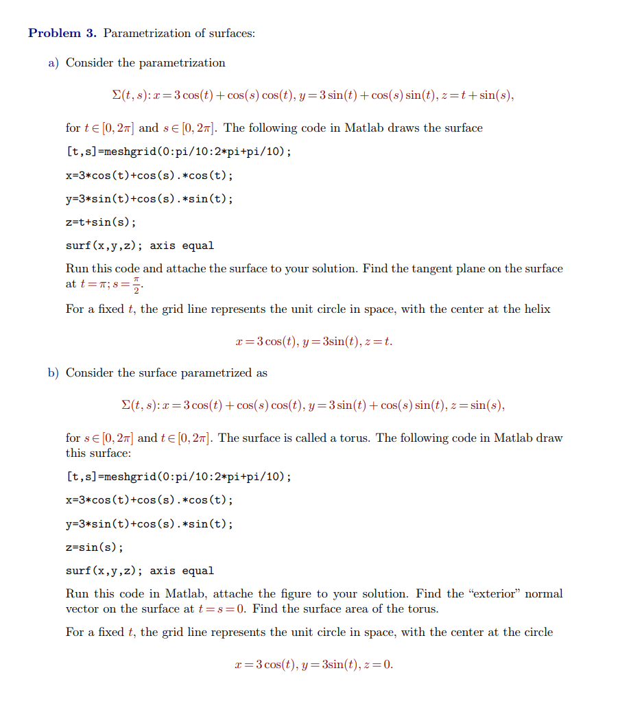 Solved Problem 3 Parametrization Of Surfaces A Consider