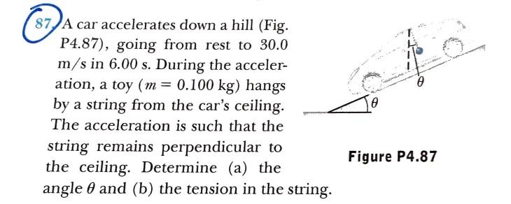 Solved 87. A car accelerates down a hill (Fig. P4.87), going | Chegg.com