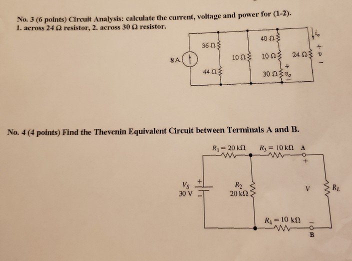 Solved No. 3 (6 points) Circuit Analysis: calculate the | Chegg.com