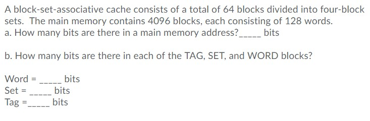 Solved A block-set-associative cache consists of a total of | Chegg.com